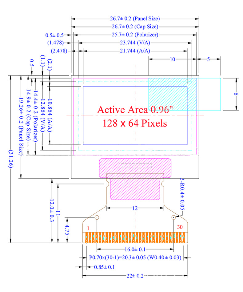 0.96 oled display resolution 128*64 I2C interface - Dalian Eastern ...